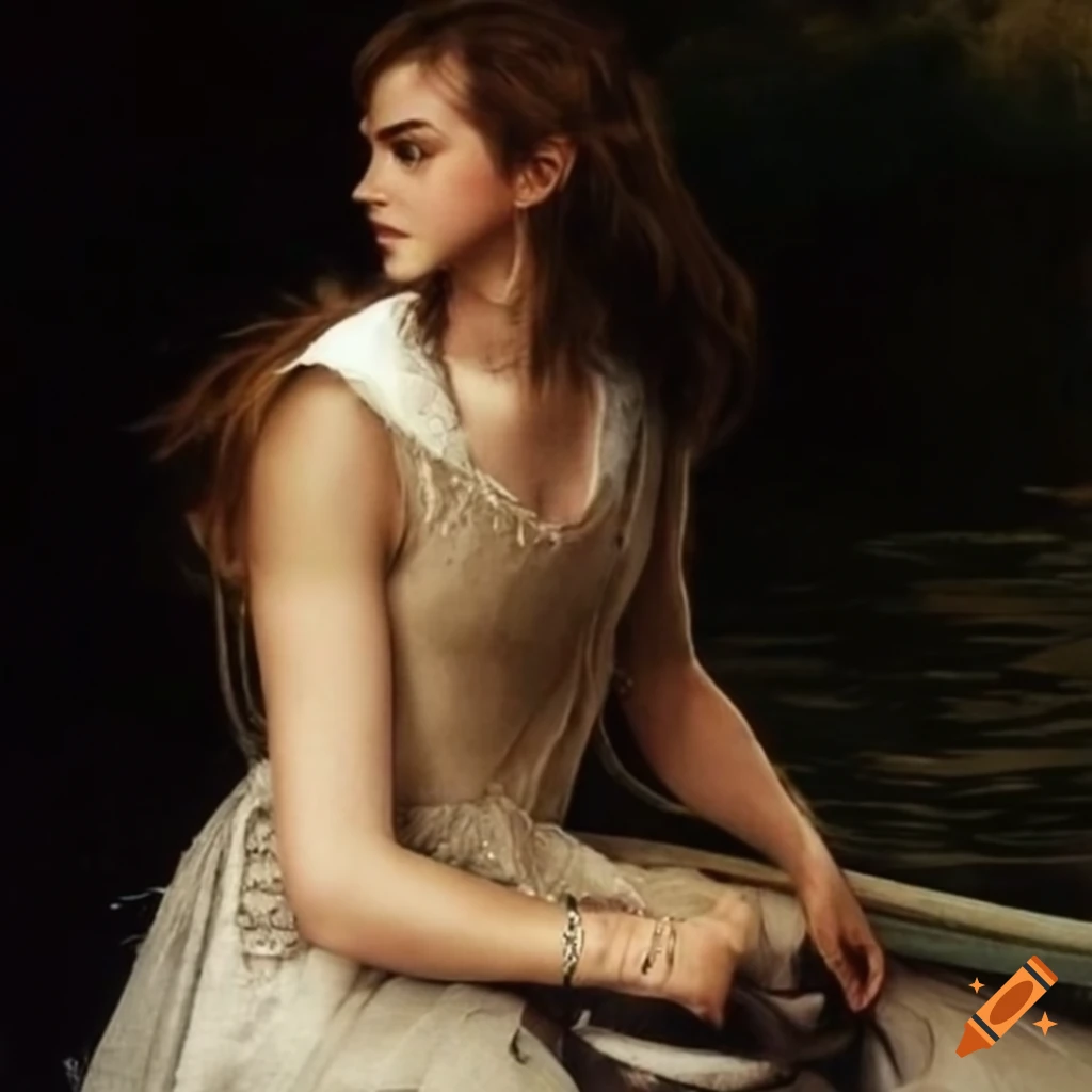 Emma watson in a boat on a river on Craiyon