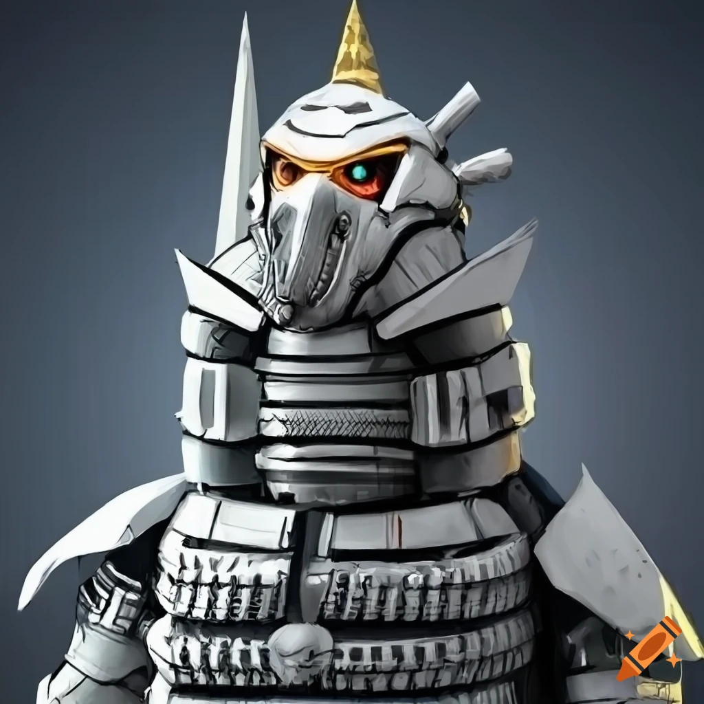Artwork of a megalon style cyborg turtle kaiju wearing futuristic armor on Craiyon