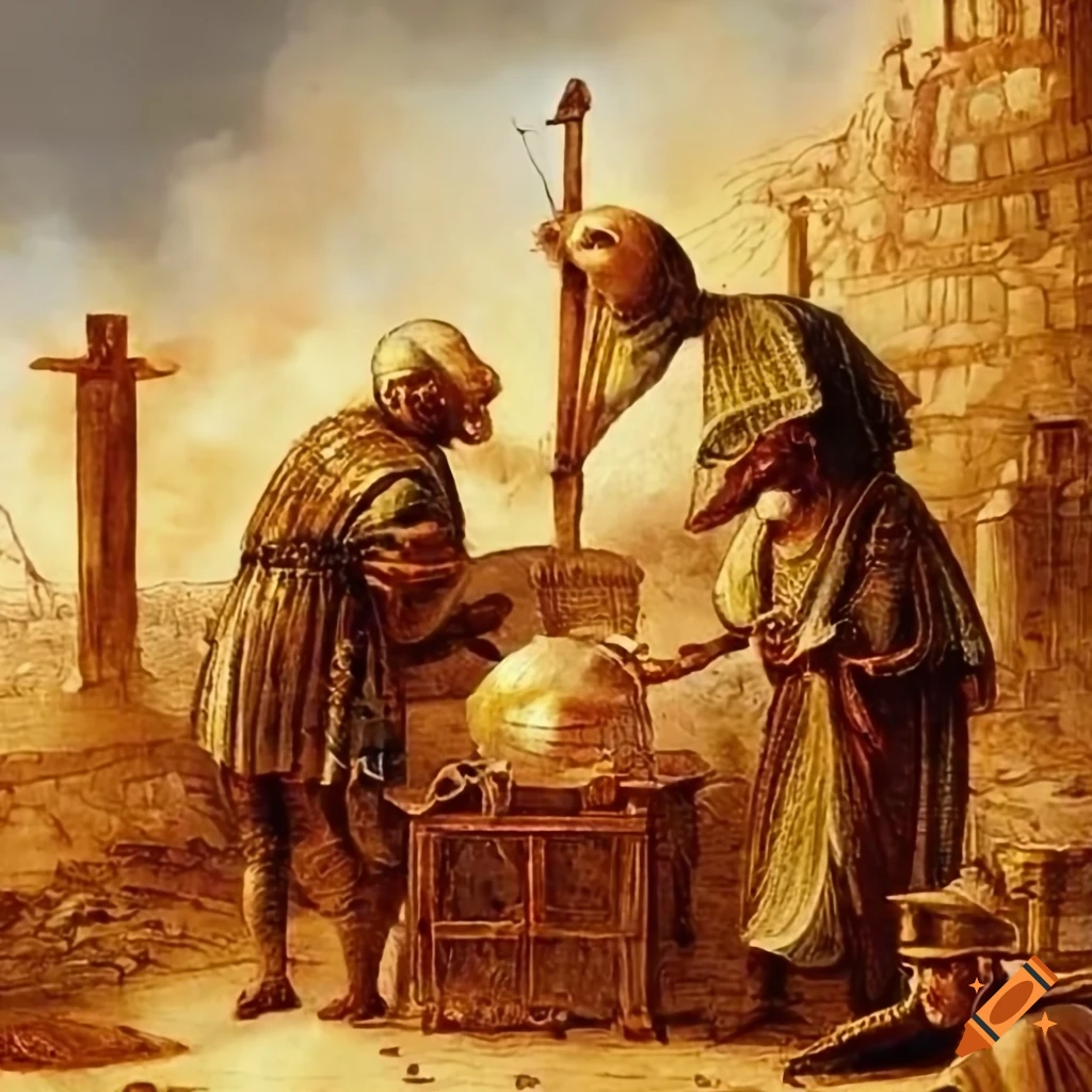 Illustration of medieval mining scene on Craiyon