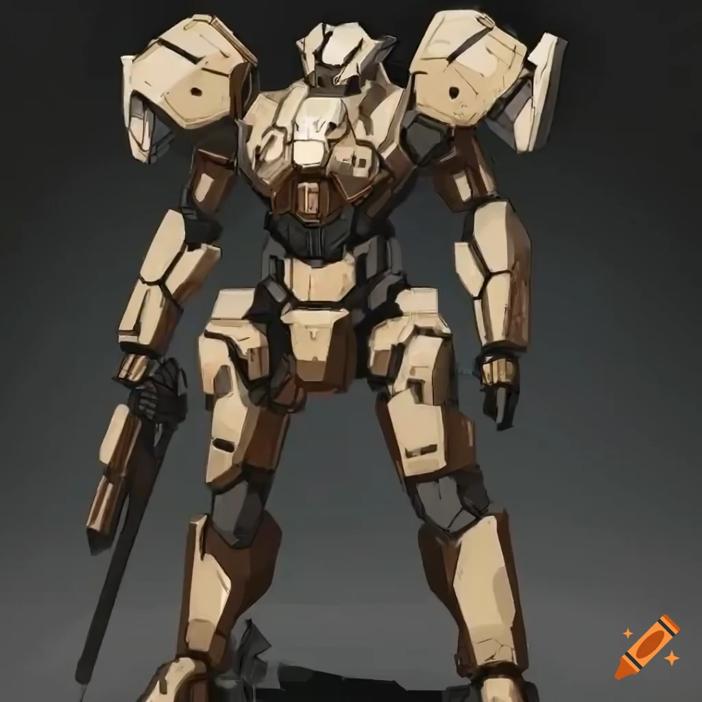 Anime-style sniper mech with desert camouflage on Craiyon