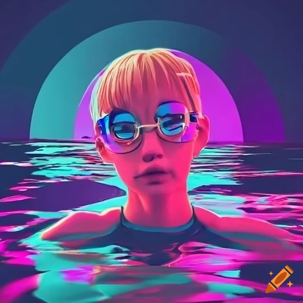 Vaporwave-inspired image of a pool scene on Craiyon
