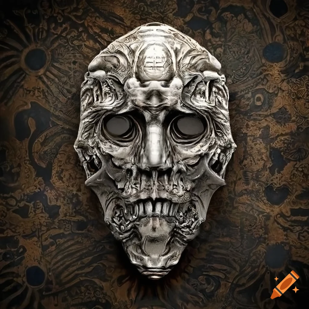 Biomechanical persian immortals death mask sculpture on Craiyon