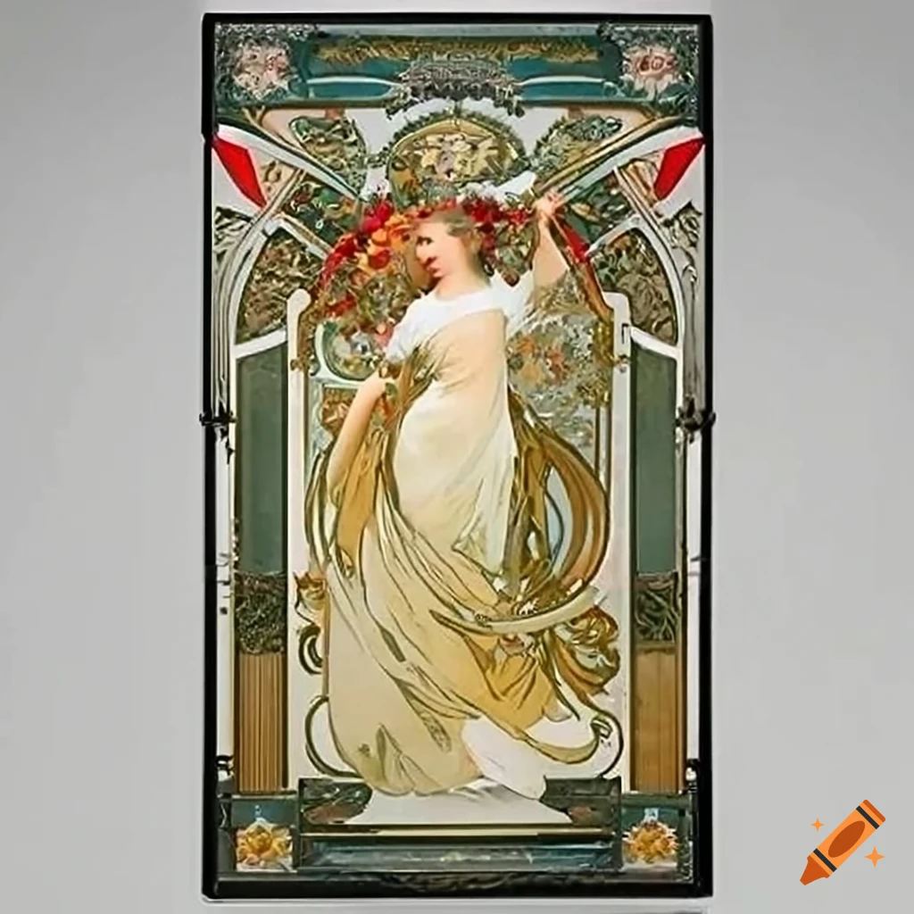 Stained glass artwork of two angels with golden bird on Craiyon