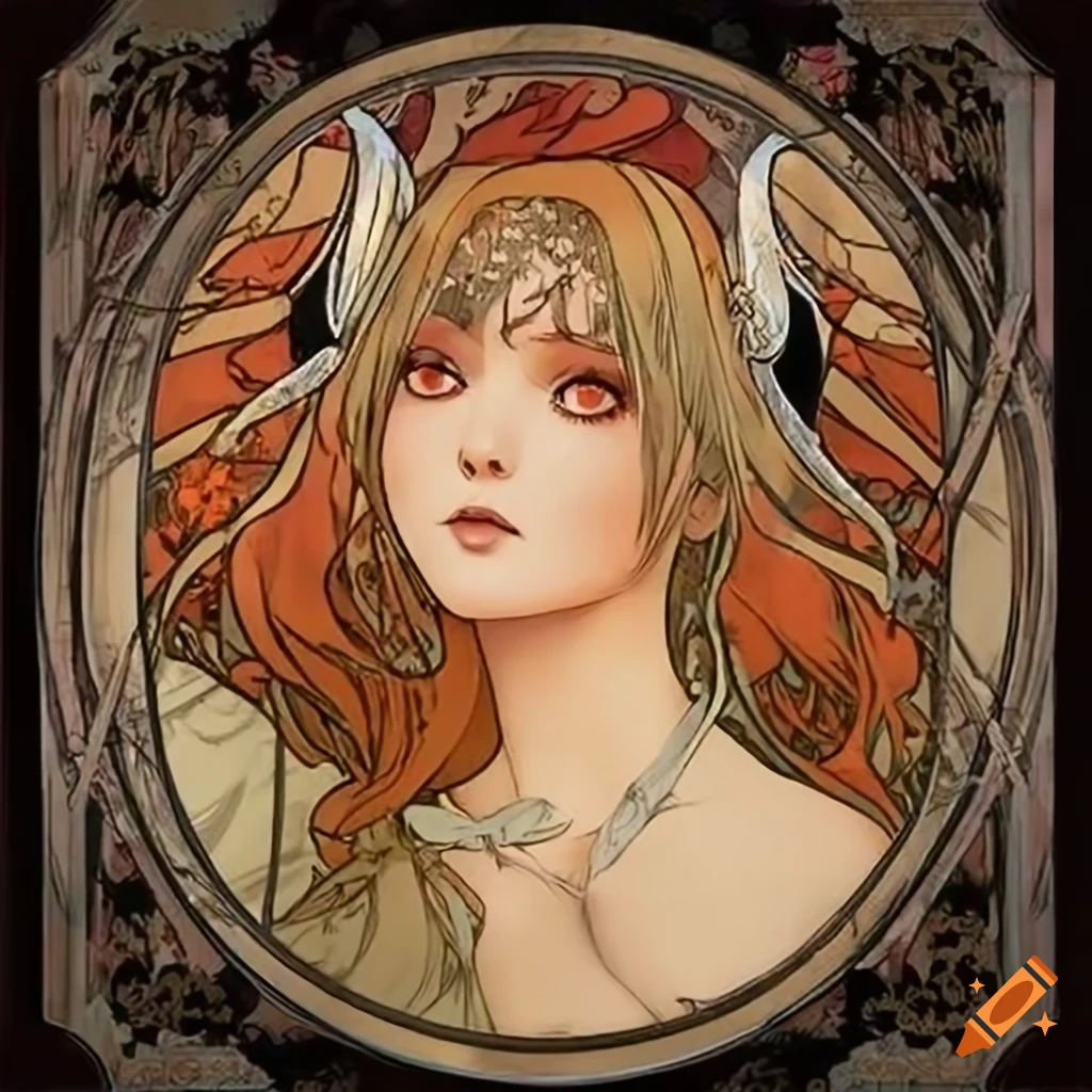 Artwork ghost in the shell by alphonse mucha on Craiyon