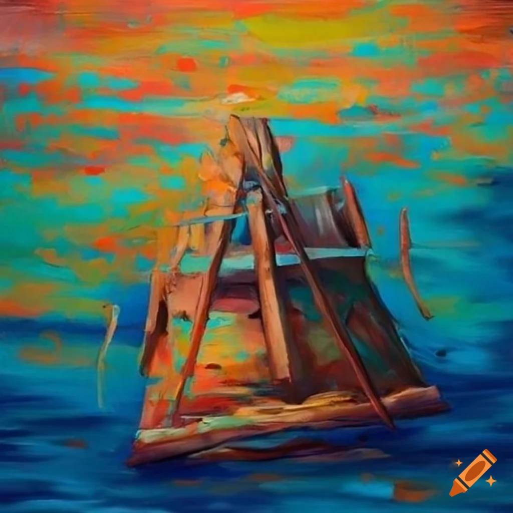 Abstract painting of a sinking raft