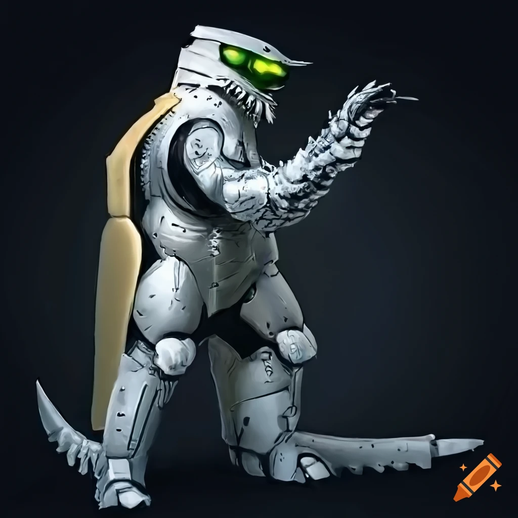 Illustration of a giant franklin the turtle kaiju cyborg on Craiyon