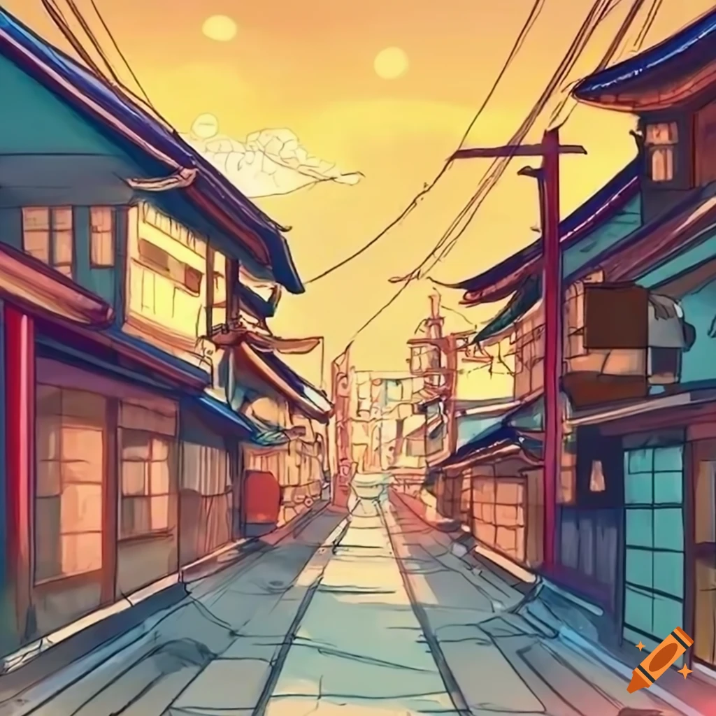 Drawing of a japanese street