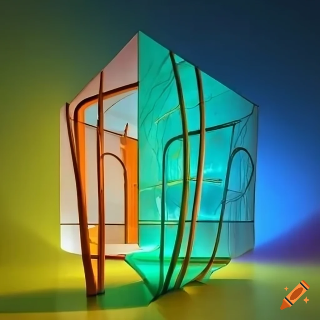 Surrealist playground with vibrant colored glass structures