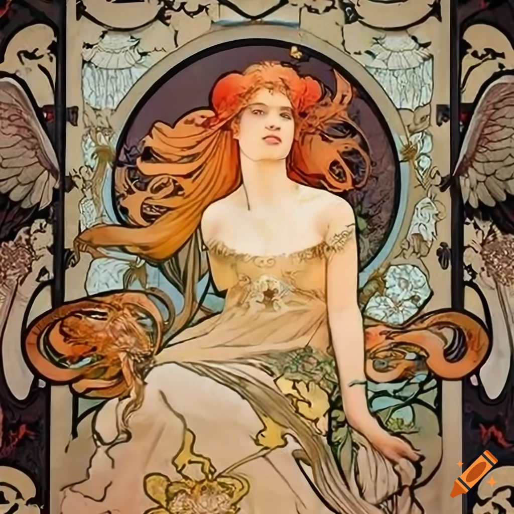 Artistic portrayal of lady mucha on Craiyon