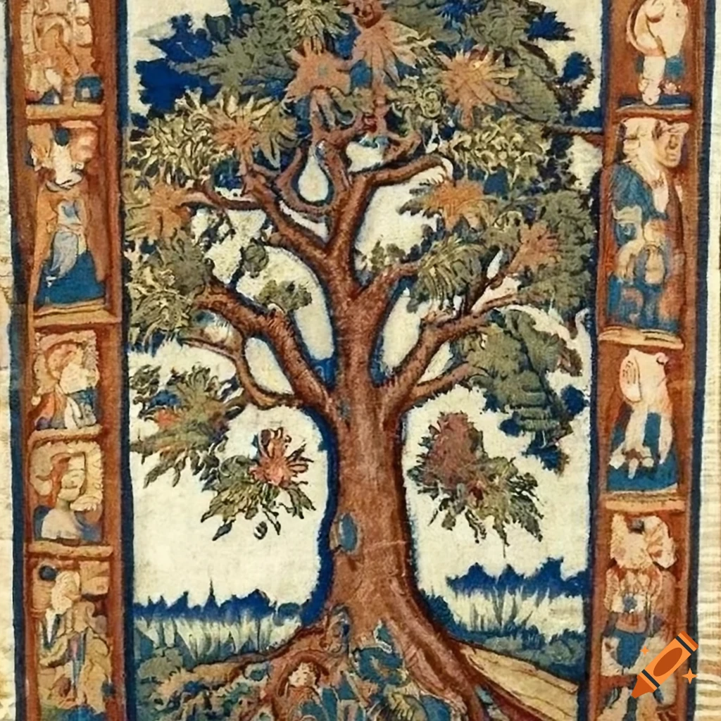 Medieval tapestry of a tree on Craiyon