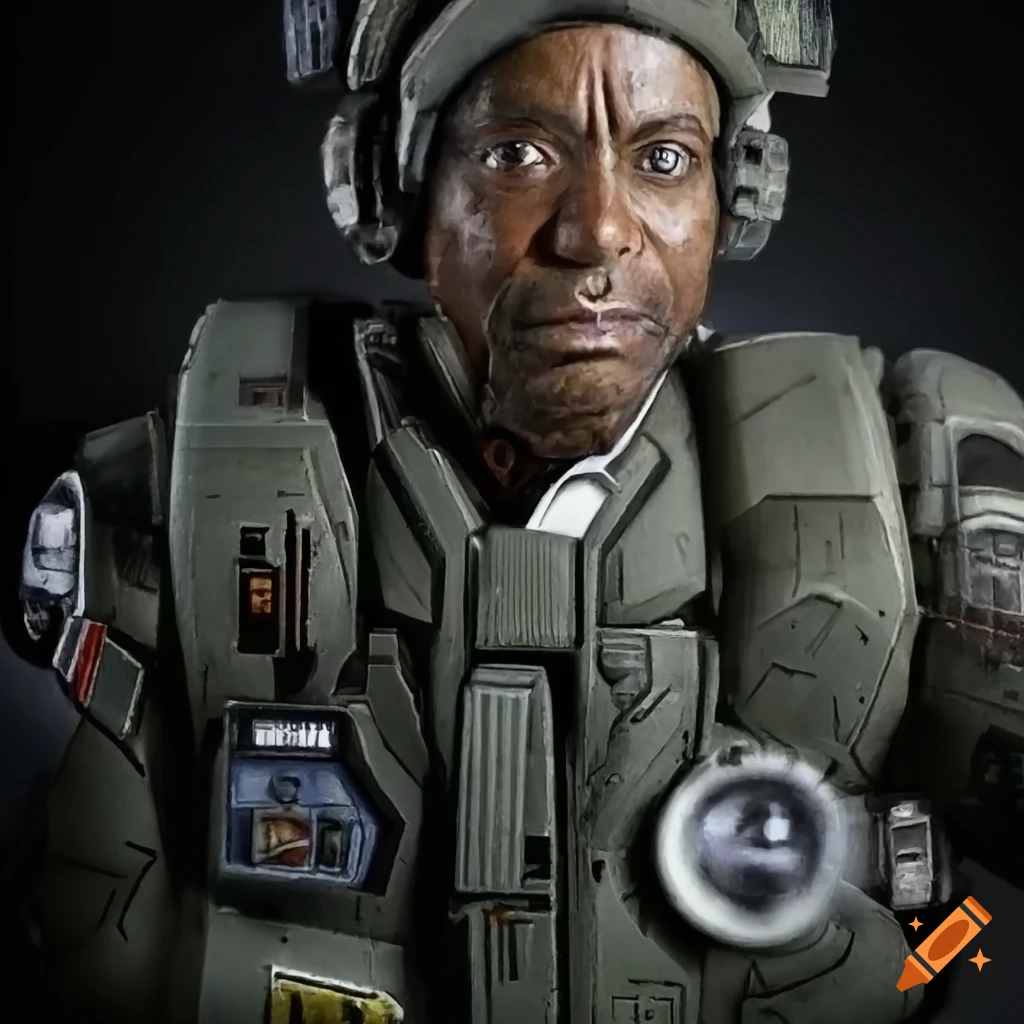 Portrait of a black battletech pilot on Craiyon