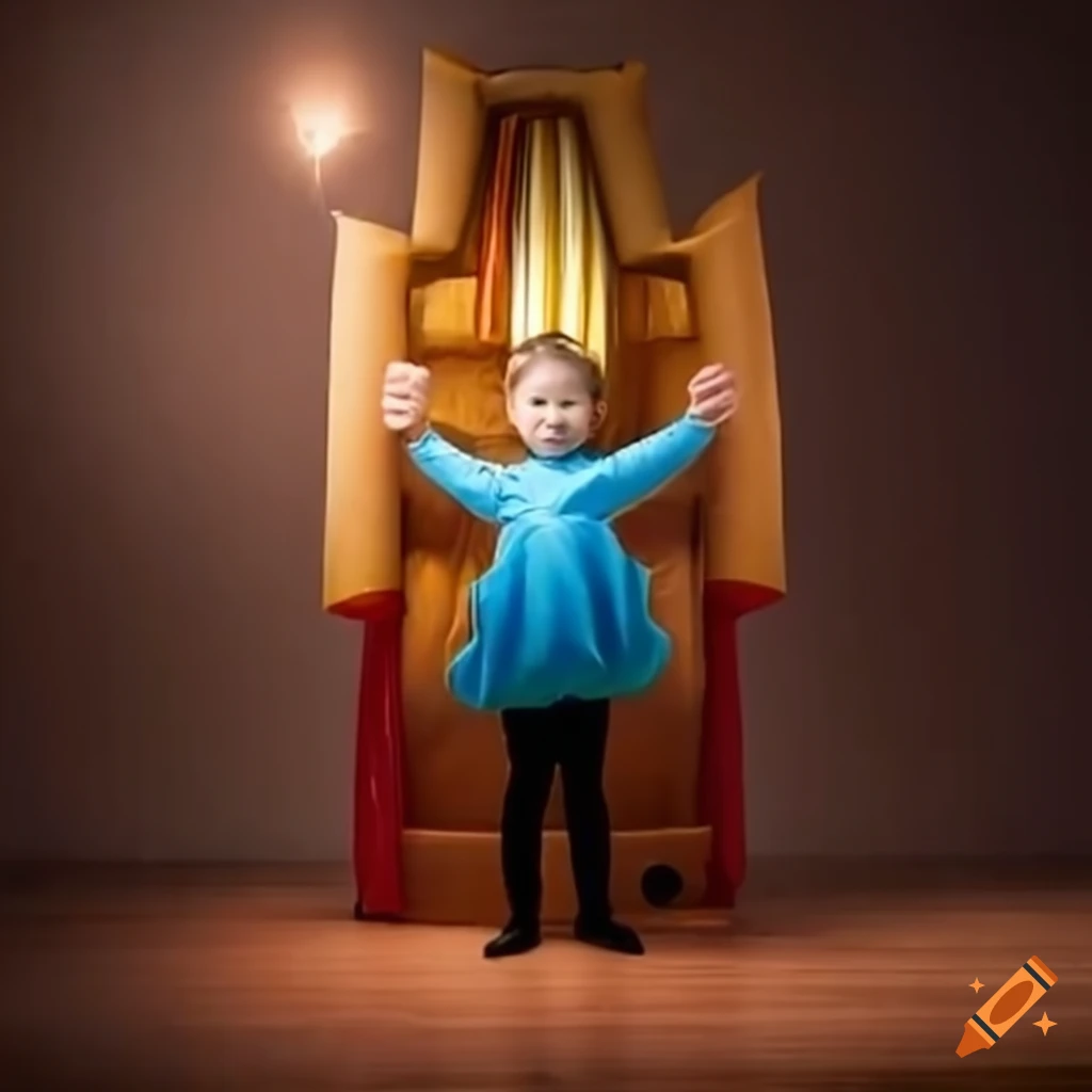Child wearing a big inflatable pipe organ bell costume
