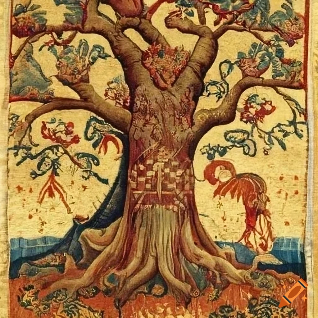 Medieval tapestry depicting a tree