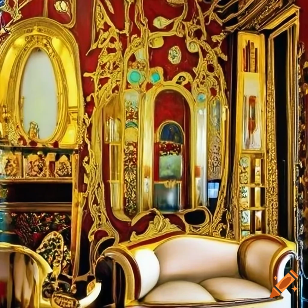Luxury salon with gustav klimt inspired decor on Craiyon
