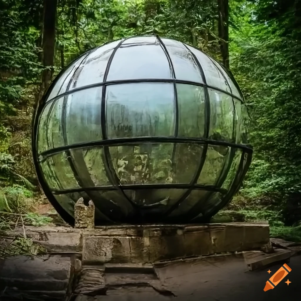 Image of a glass sphere structure in a forest on Craiyon