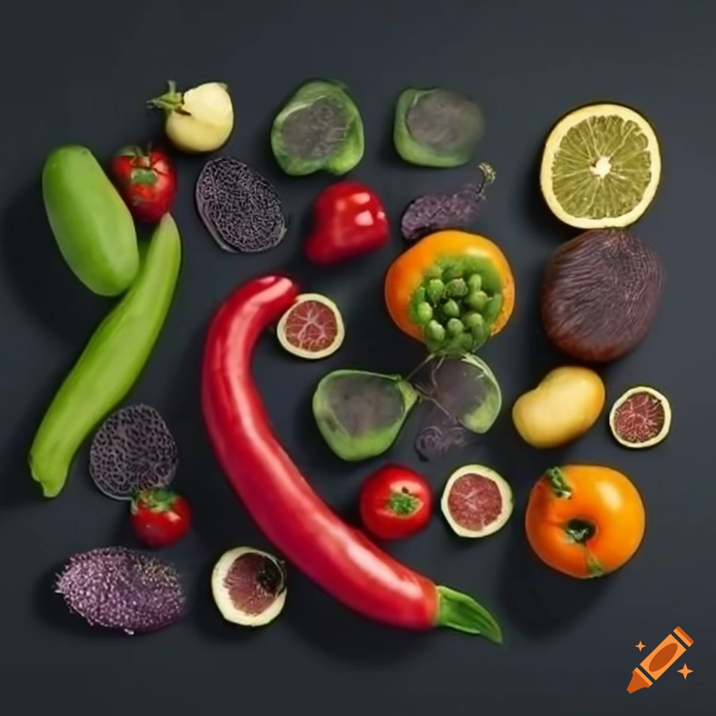 Top view of colorful fruits and vegetables on Craiyon