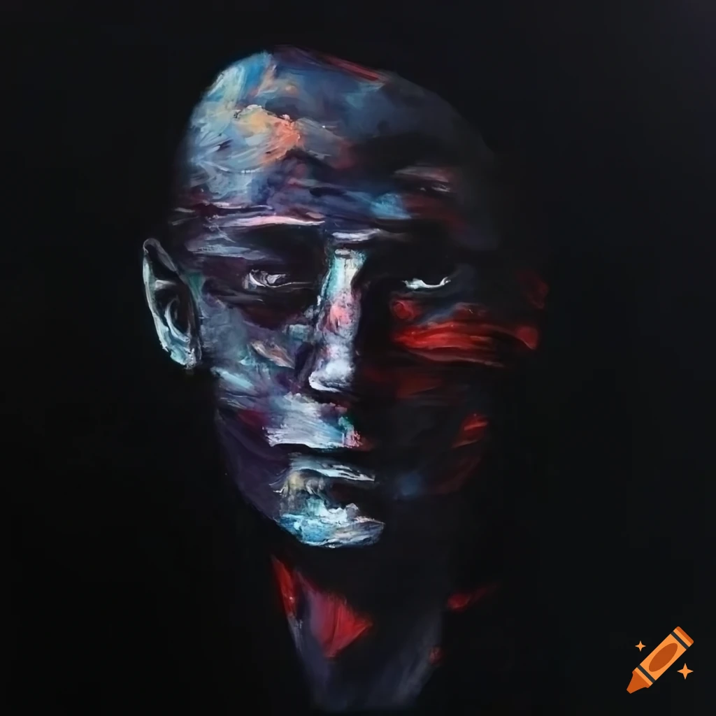 Abstract oil painting of a man with obscured face