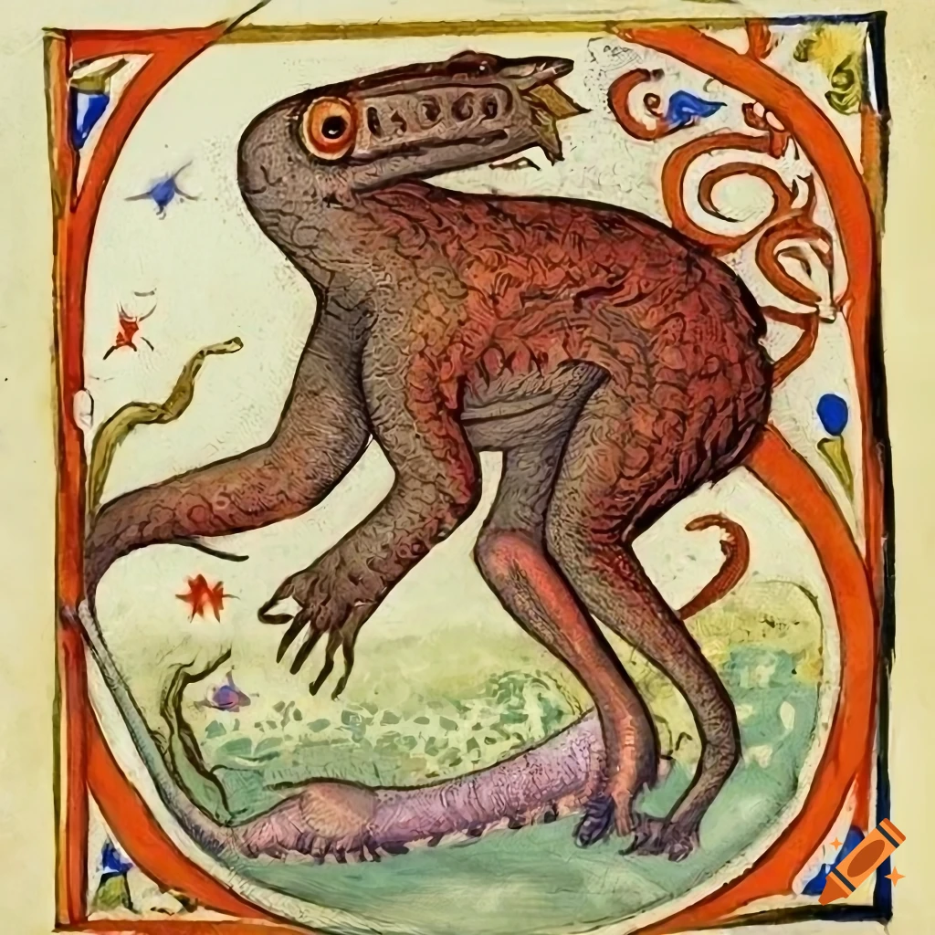 Color illustration of creatures from a medieval bestiary