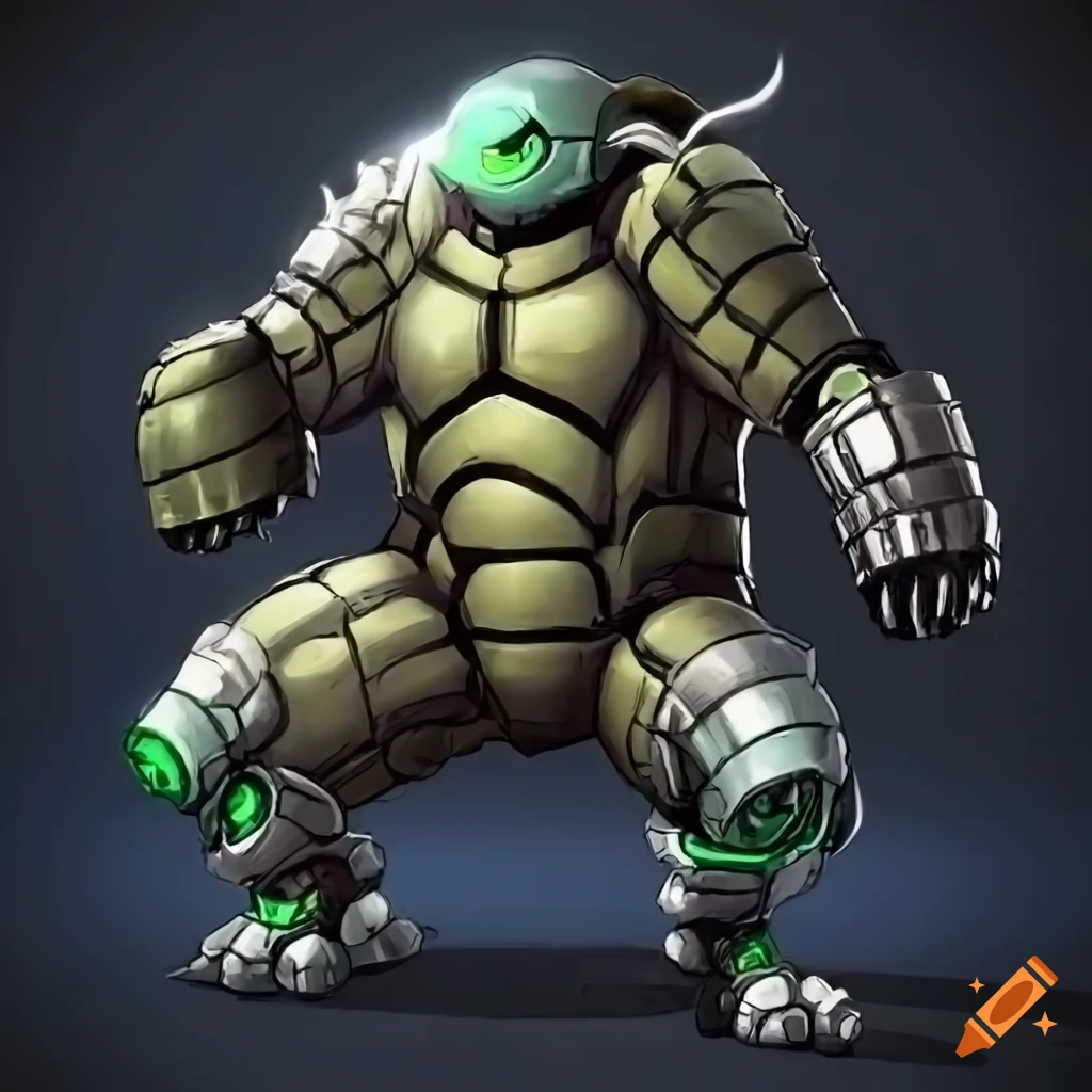 Giant Franklin the turtle monster cyborg in futuristic armor on Craiyon