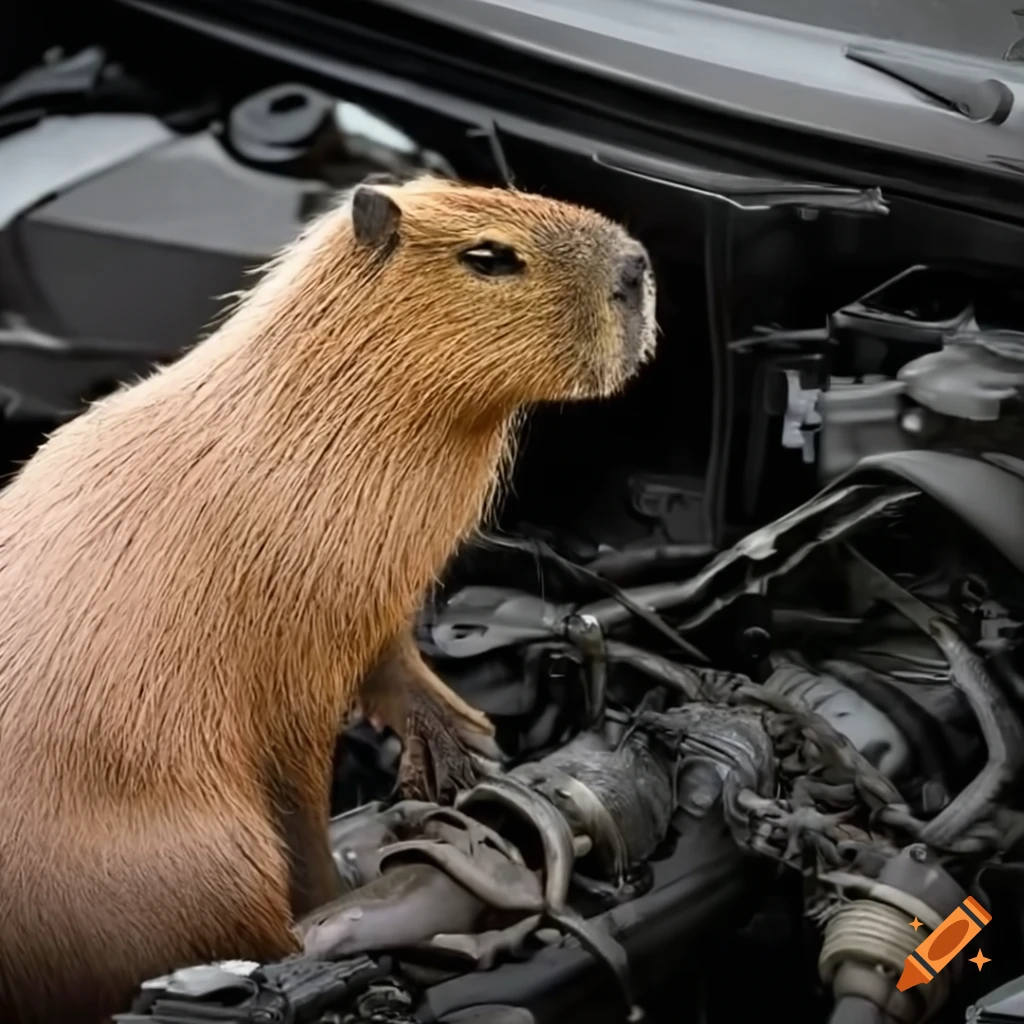Funny image of a capybara working as a car mechanic on Craiyon
