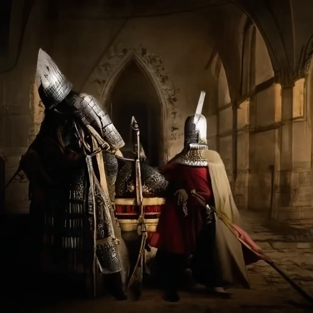 Depiction of a crusader and a samurai in conflict on Craiyon