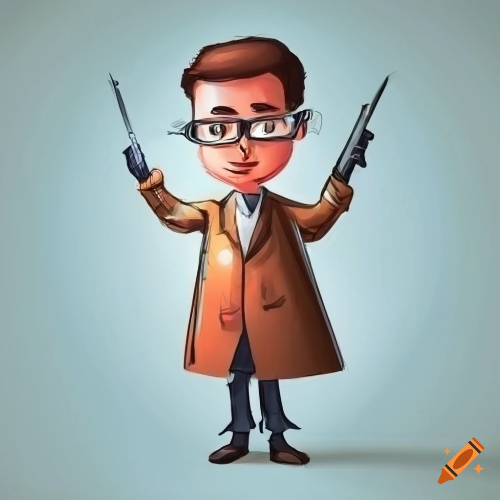 Concept sketch of a physics scientist character with a weapon and ...