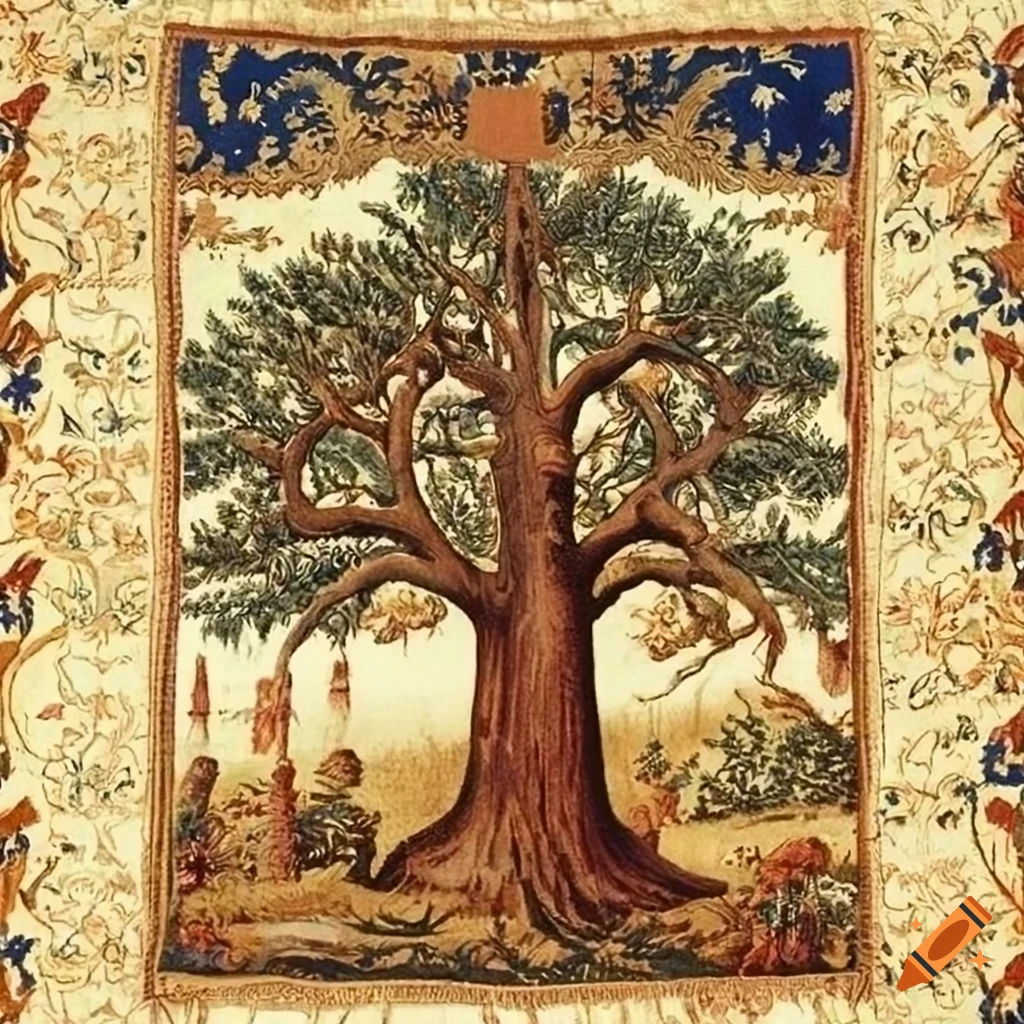 Medieval tapestry of a tree on Craiyon