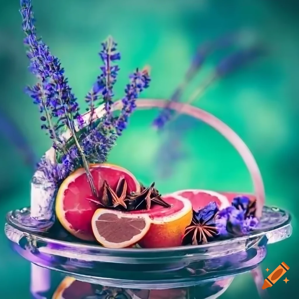 Tray With Citrus Fruits Star Anise Lavender And Mint On A Beautiful tray-with-citrus-fruits-star-anise-lavender-and-mint-on-a-beautiful
