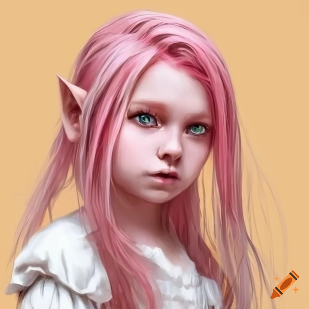 Image Of A Pale Pink Haired Elf Girl In White And Brown Peasant Clothes On Craiyon