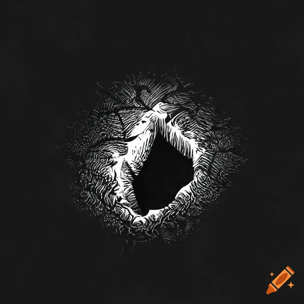 Detailed black and white image of a rabbit hole with roots inside on ...