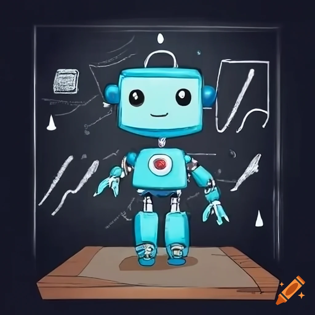 Cute robot explaining low-voltage grid on blackboard on Craiyon