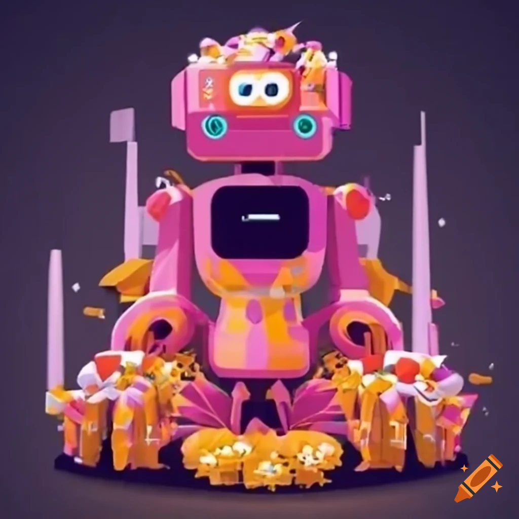 Giant futuristic robot in a flower parade on Craiyon