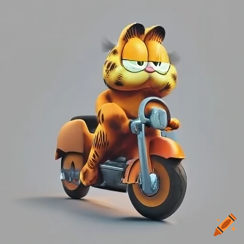 Garfield riding a motorcycle on Craiyon