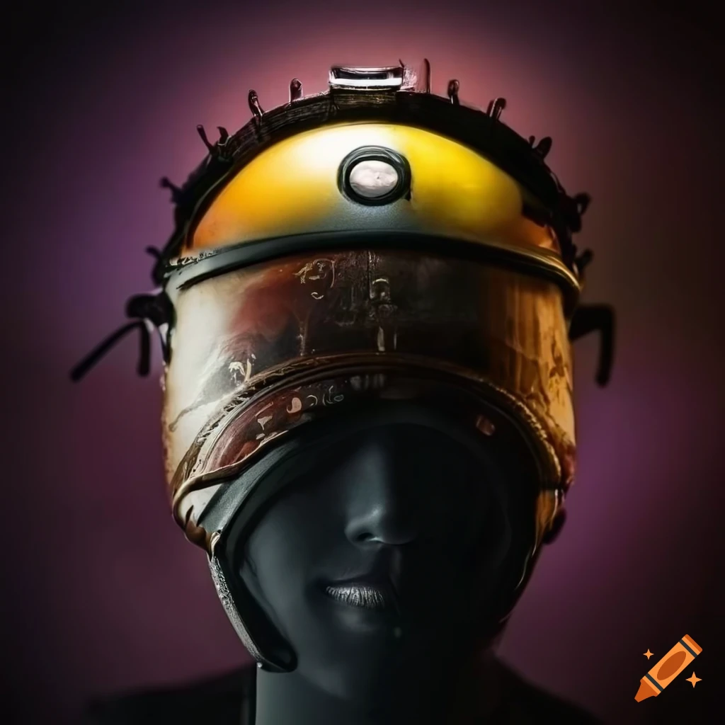 Portrait of a person with a pot helmet