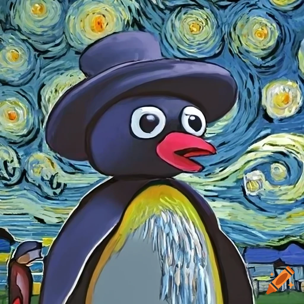Pingu in the style of van gogh on Craiyon