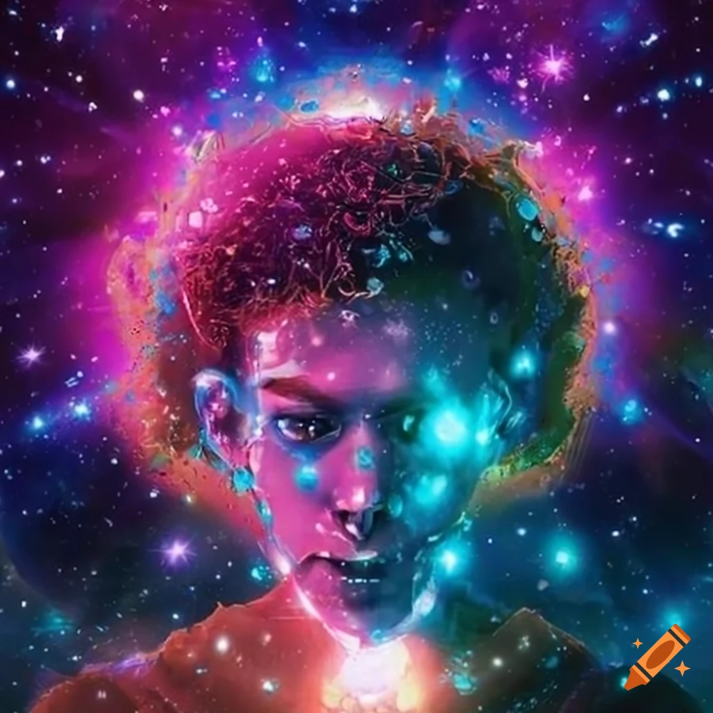 Tarot card of a meditative man surrounded by cosmic energy on Craiyon