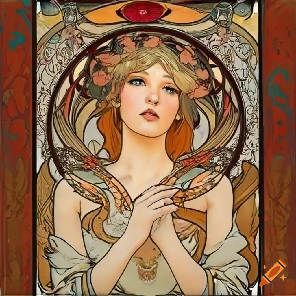 Art nouveau alphonse mucha wooden art, organic,complexity, hyper ...