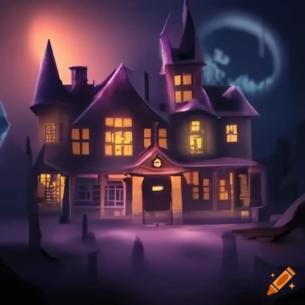 2d Cartoon Haunted House Haunted House With Tombstones | Free Vector