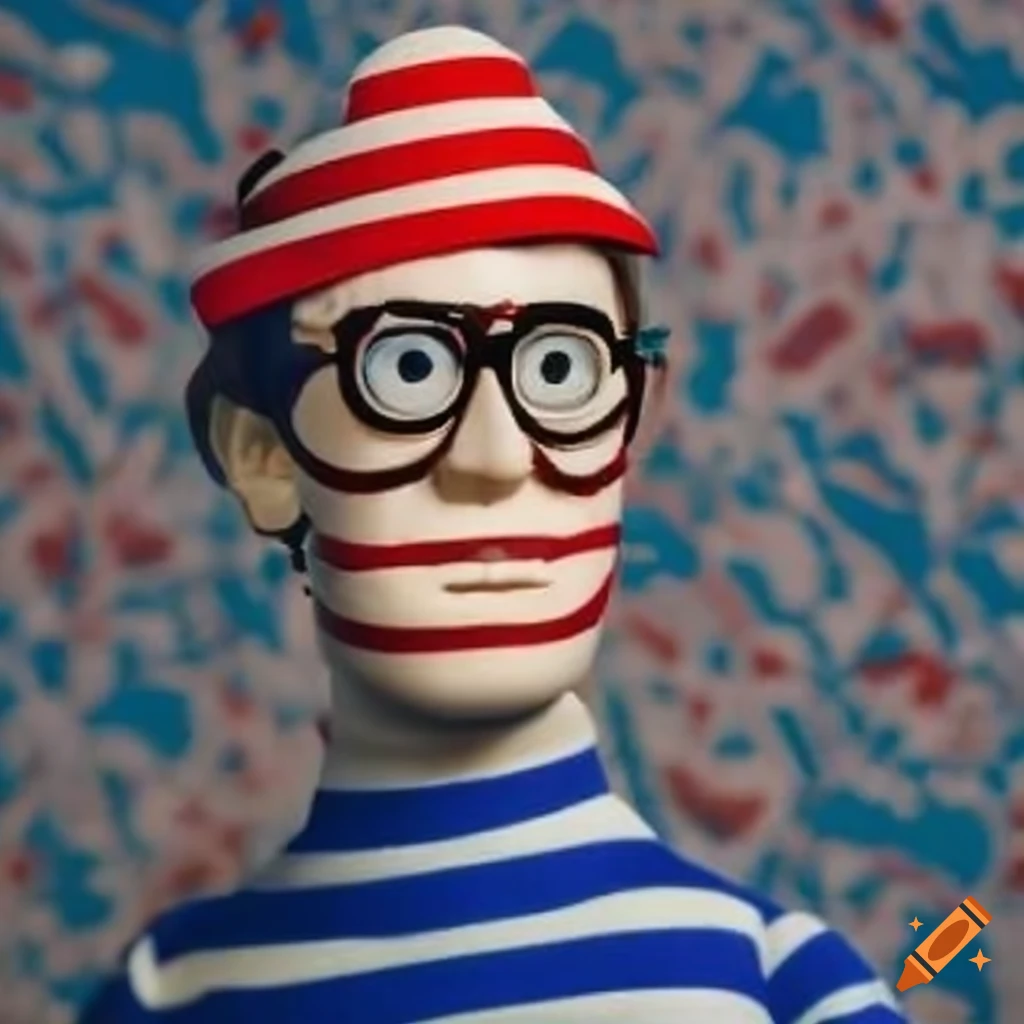 Waldo from wheres waldo lost with a mortified look on Craiyon