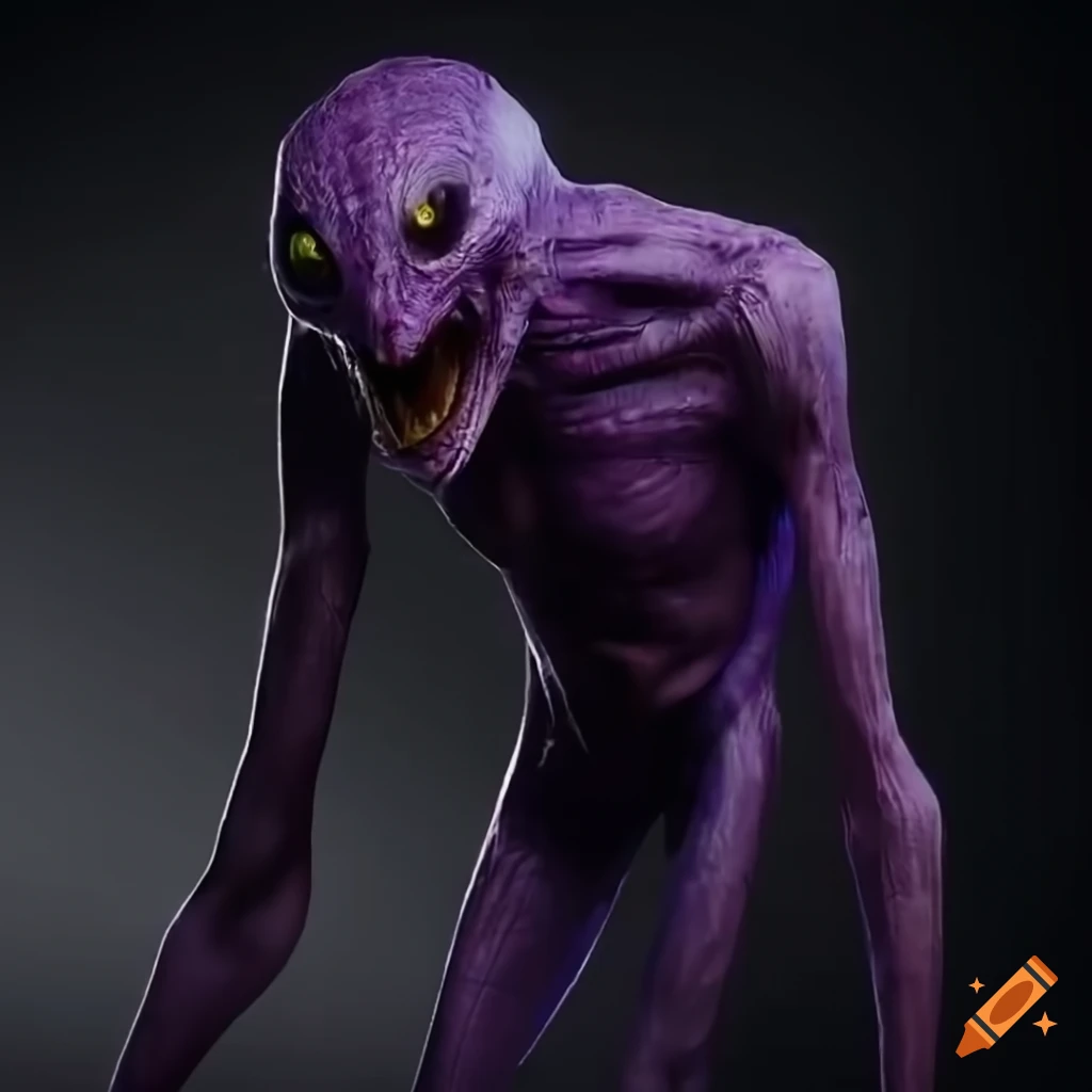 Portrait of a purple alien creature with yellow eyes and horns on Craiyon