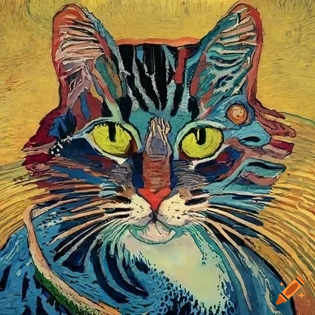 Cat hanging on the edge in colorful lino print style inspired by ...
