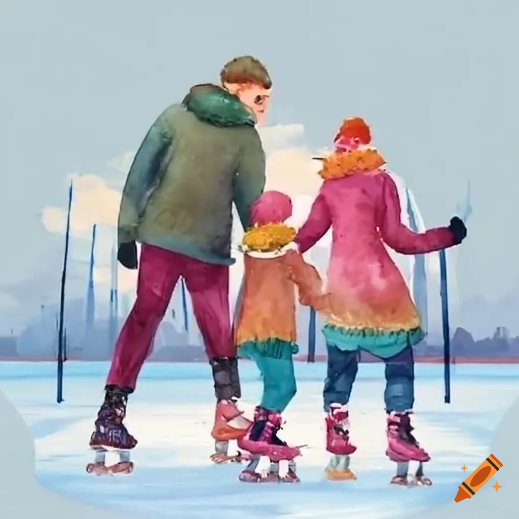 Family ice skating together on Craiyon
