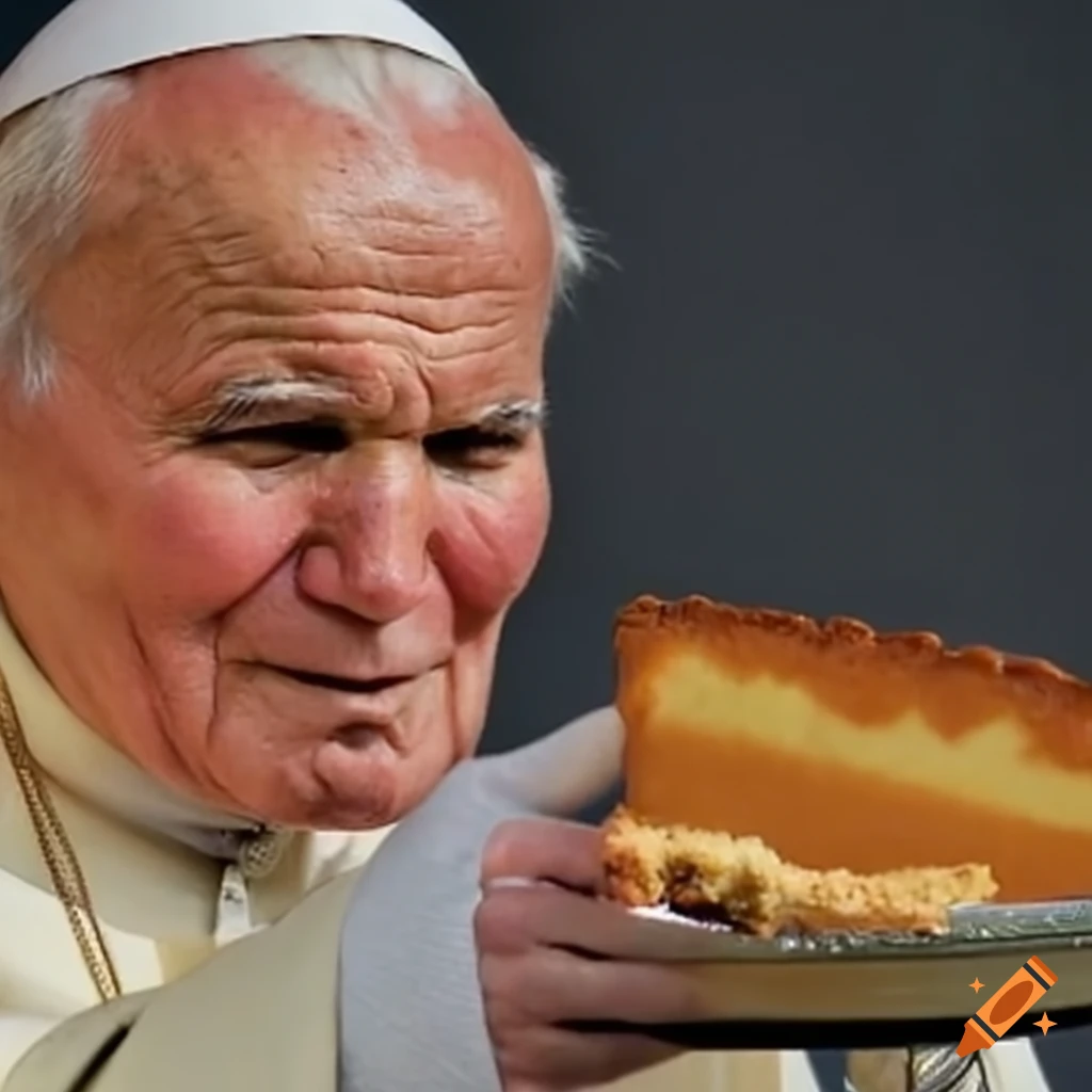 Pope saint john paul ii enjoying pumpkin pie on Craiyon