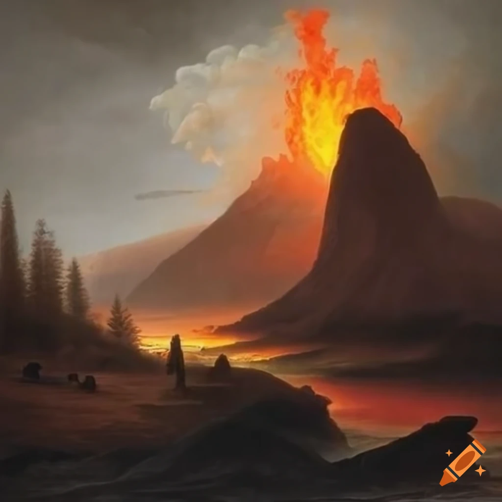 Painting of a fiery volcanic scene on Craiyon
