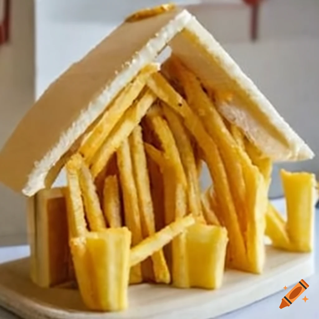 Artistic miniature house made of French fries on Craiyon