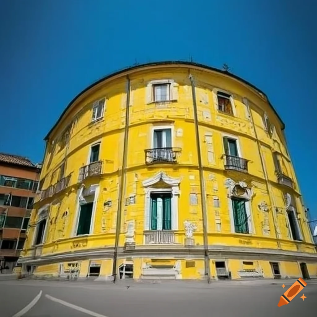 Yellow Italian architecture house surrounded by plants on Craiyon