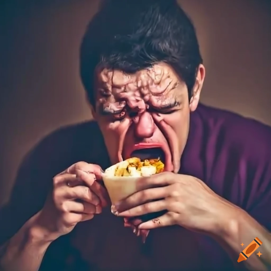 Man Experiencing Intense Emotions While Eating On Craiyon