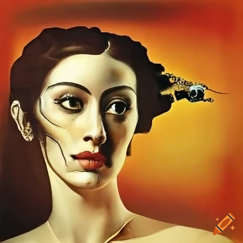 Surreal artwork of a woman merged with machinery by salvador dalí