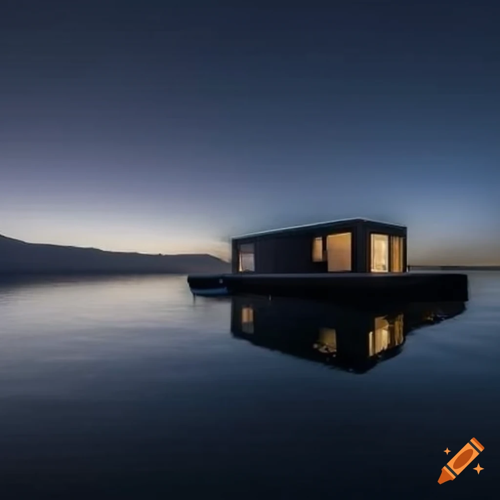 Floating dark hi-tech villa with sailboat berth on Craiyon