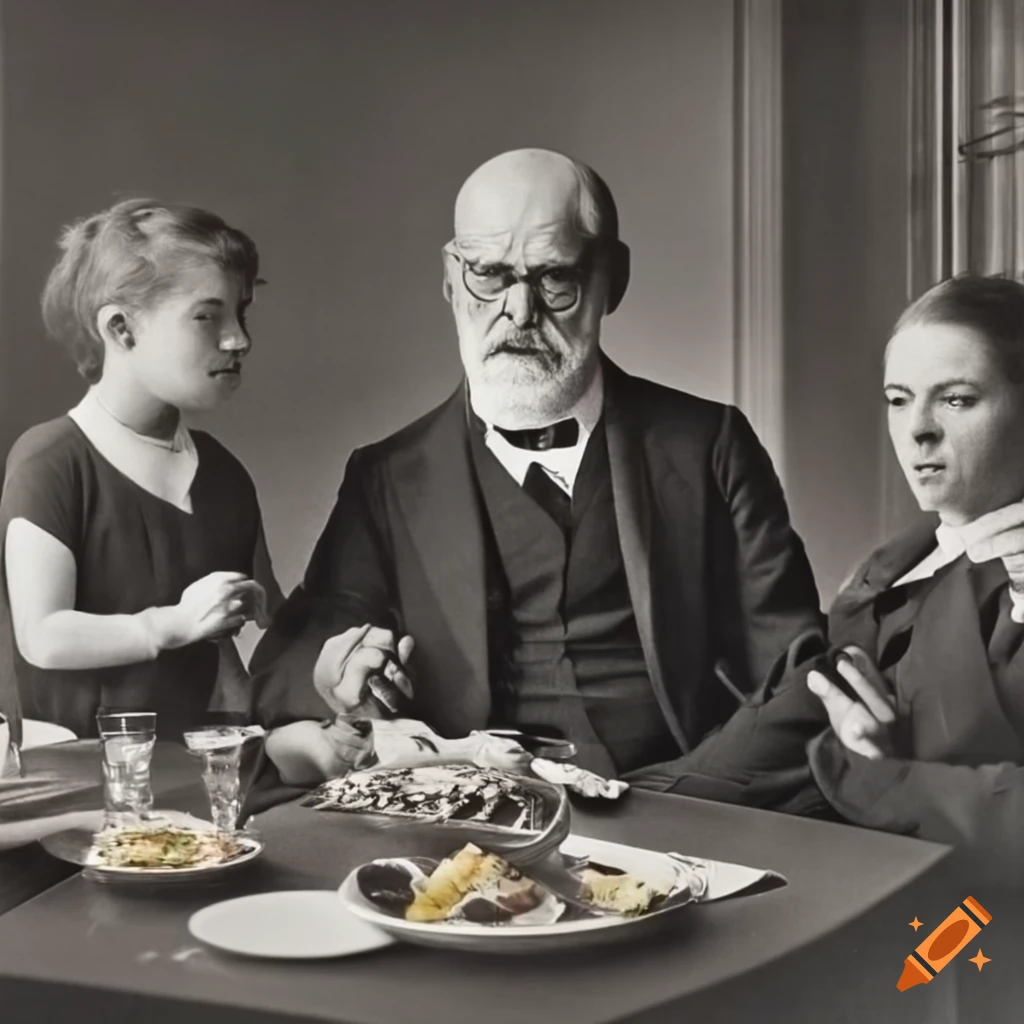Image of sigmund freud dining with a young family